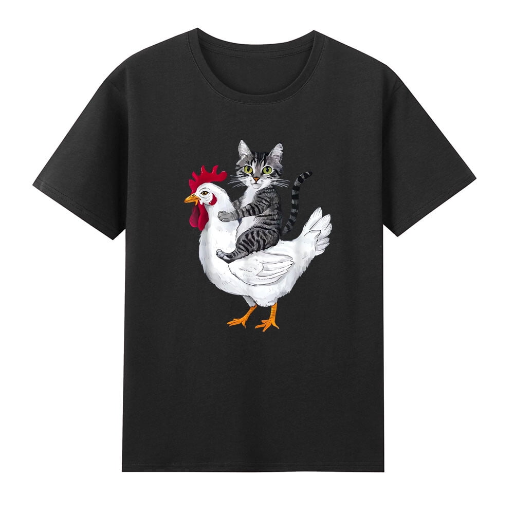Cat Riding Chicken Funny Cat On A Chicken Graphic Novelty Men's Black T ...