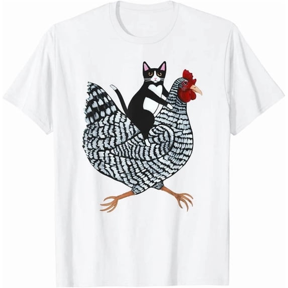 Cat Riding Chicken Tuxedo Cat On A Chicken Lover Gift Unisex T-Shirt ...