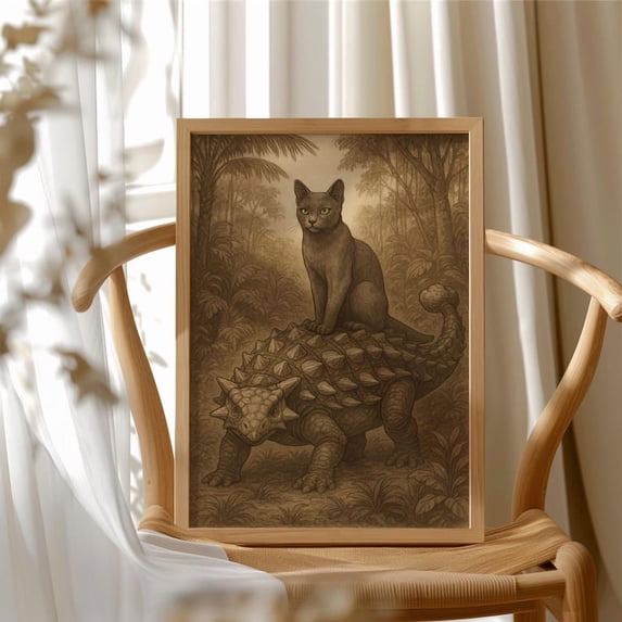 Cat Riding Dinosaur Whimsical Fantasy poster Wall Art Decor 16x24 ...