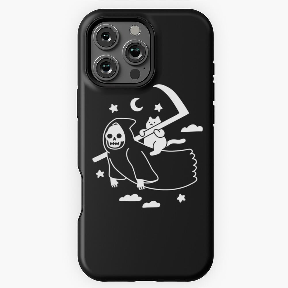 Cat Riding Grim Reaper Phone Case for iPhone 16 15 14 13 12 11 Pro Max ...