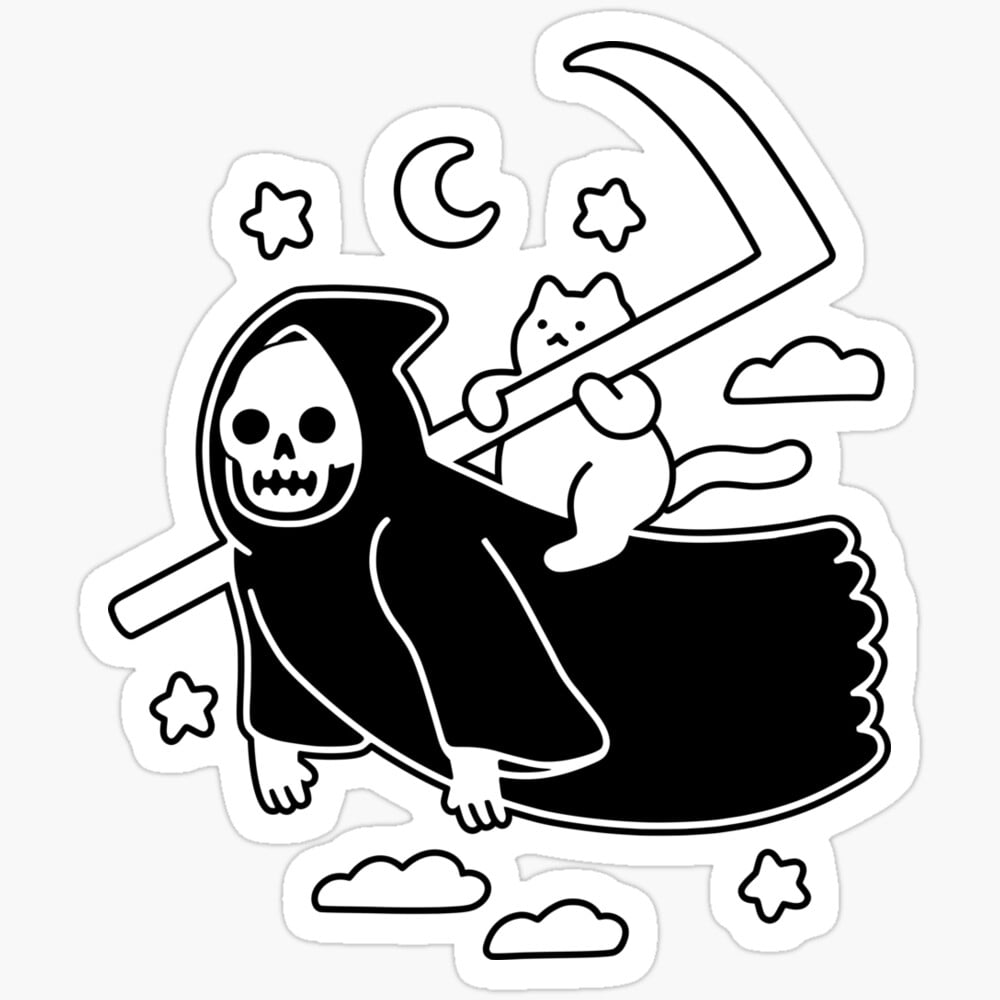 Cat Riding Grim Reaper Sticker Phone Decal Water Bottle Stickers Car ...