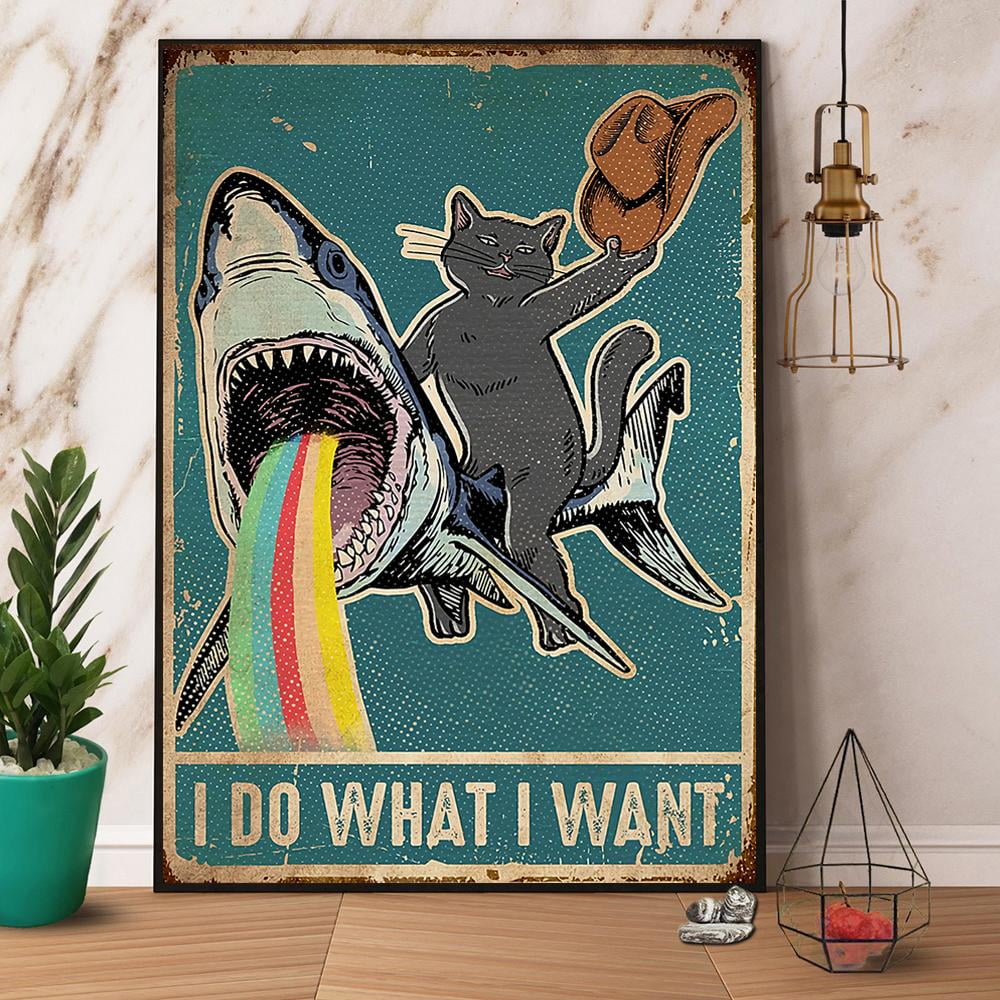 Cat Riding Shark I Do What I Want Paper Poster No Frame Matte Wall Art ...