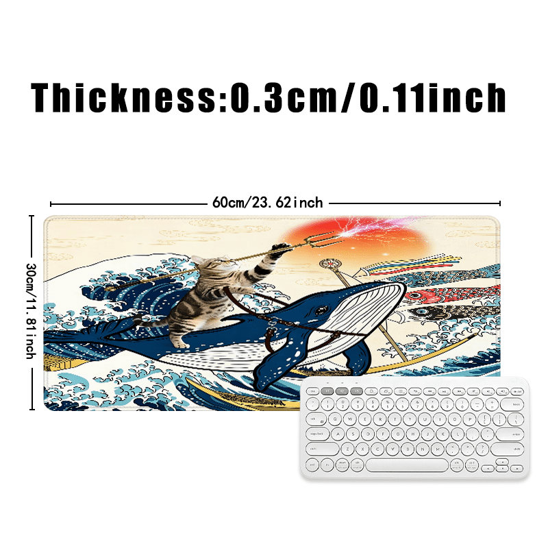 Cat Riding Whale Mouse Pad 31.5 x 11.82 Inches Rubber Desk Mat with ...