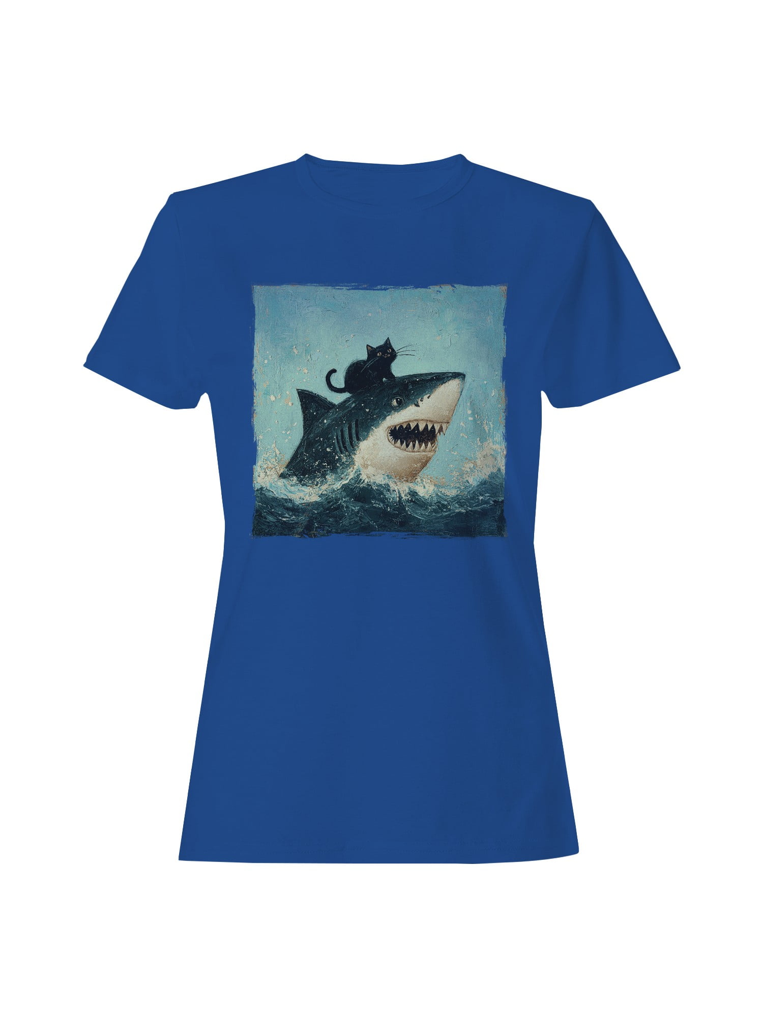 Cat Riding a Shark Artwork Women's T-shirt - Walmart.com