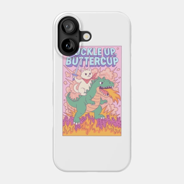 Cat Riding a T-Rex "Buckle Up" Quote Case for Apple iPhone 11-17 Series ...