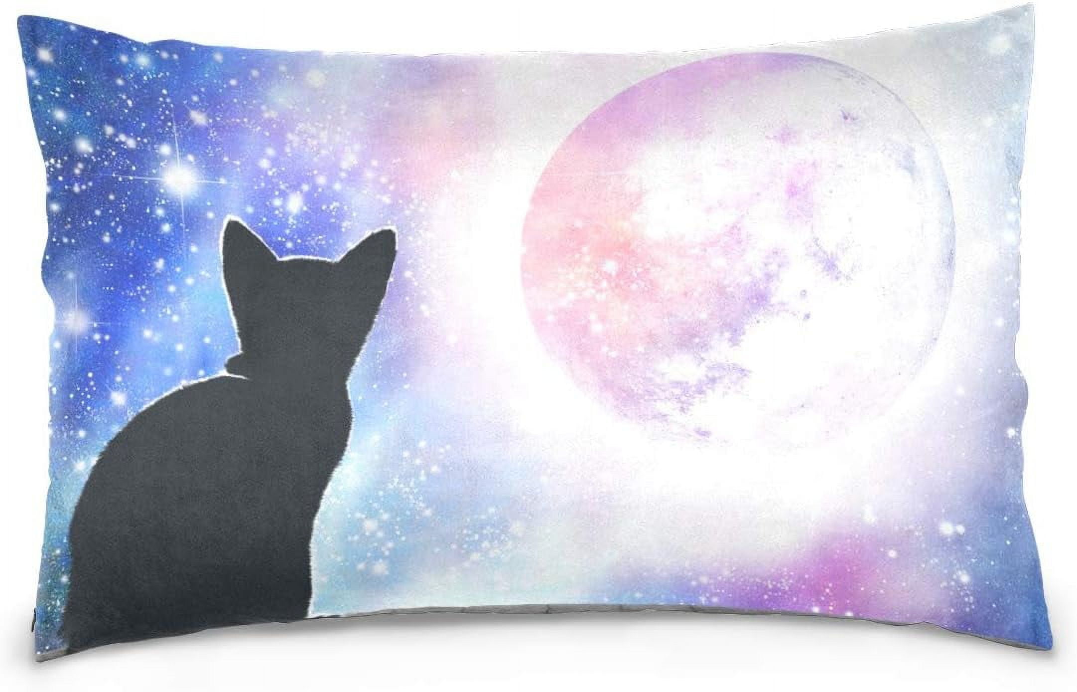 Cat On The Roof Night Sky Velvet Oblong Lumbar Plush Throw Pillow Cover/Shams Cushion Case ...