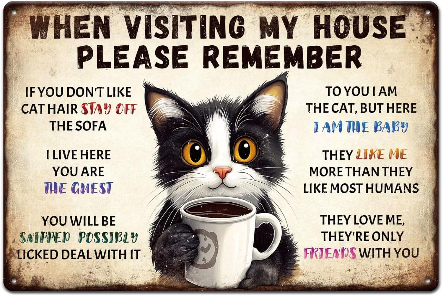Cat Room Rules Metal Tin Sign "WHEN VISITING MY HOUSE PLEASE REMEMBER ...