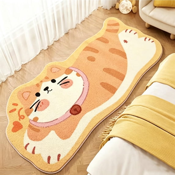 Cat Rug for Bedroom, Washable Cats Shaped Area Rug, Cute Cartoon Cat ...