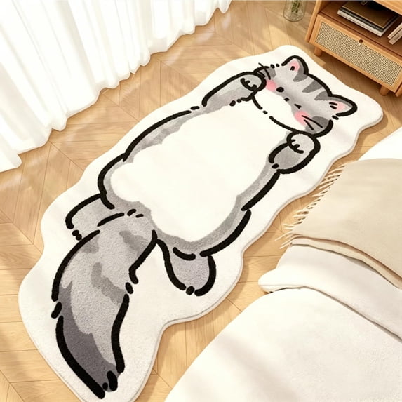 Cat Rug for Bedroom, Washable Cats Shaped Area Rug, Cute Cartoon Cat ...