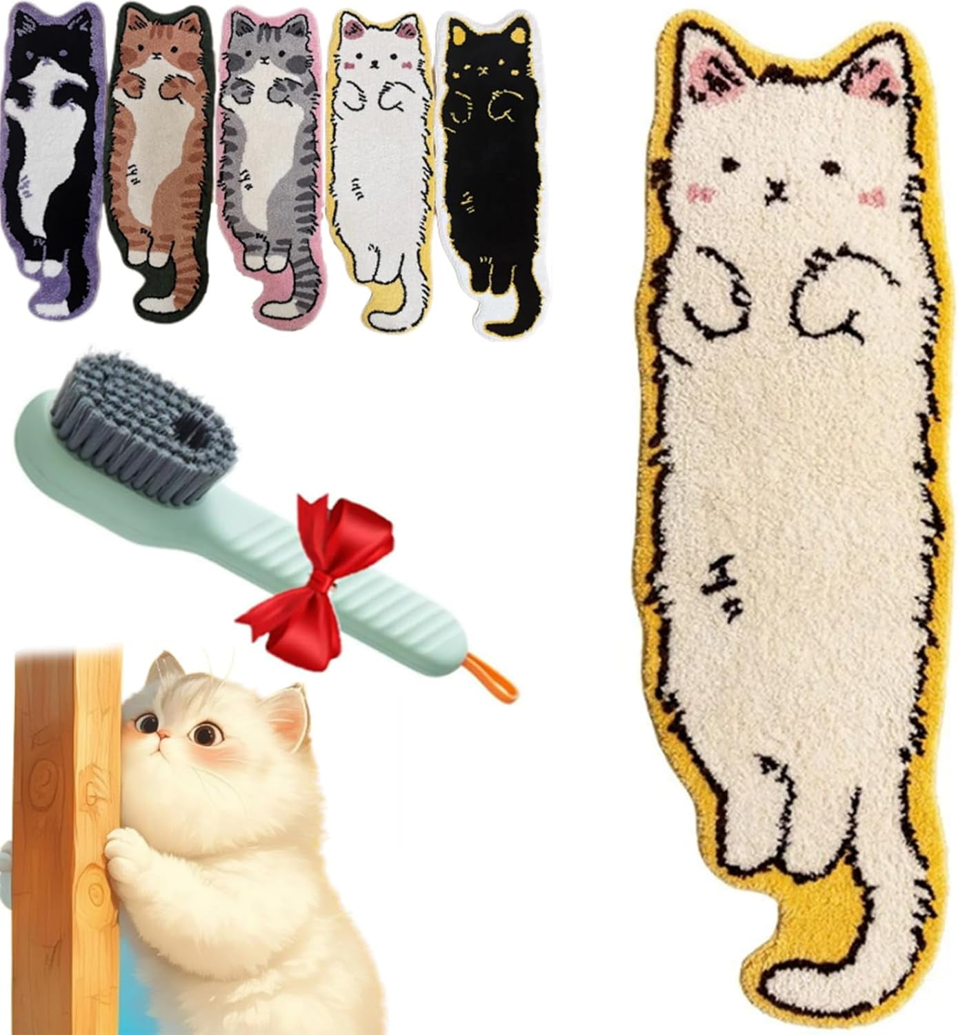 Cat Rug, Cute Cat Deco Cartoon Rugs for Bedroom, Fried Kitten Rug(White ...