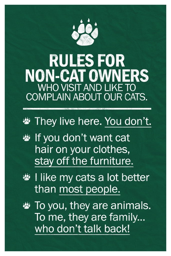 Cat Rules For Non Cat Owners Cat Poster Funny Wall Posters Kitten ...