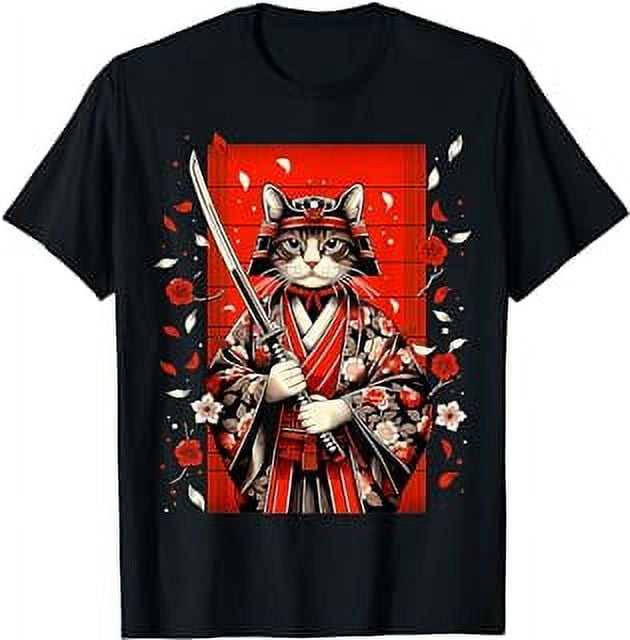 Cat Samurai Anime Kawaii Japanese Warrior Cats Gifts Ninja T-Shirt ...