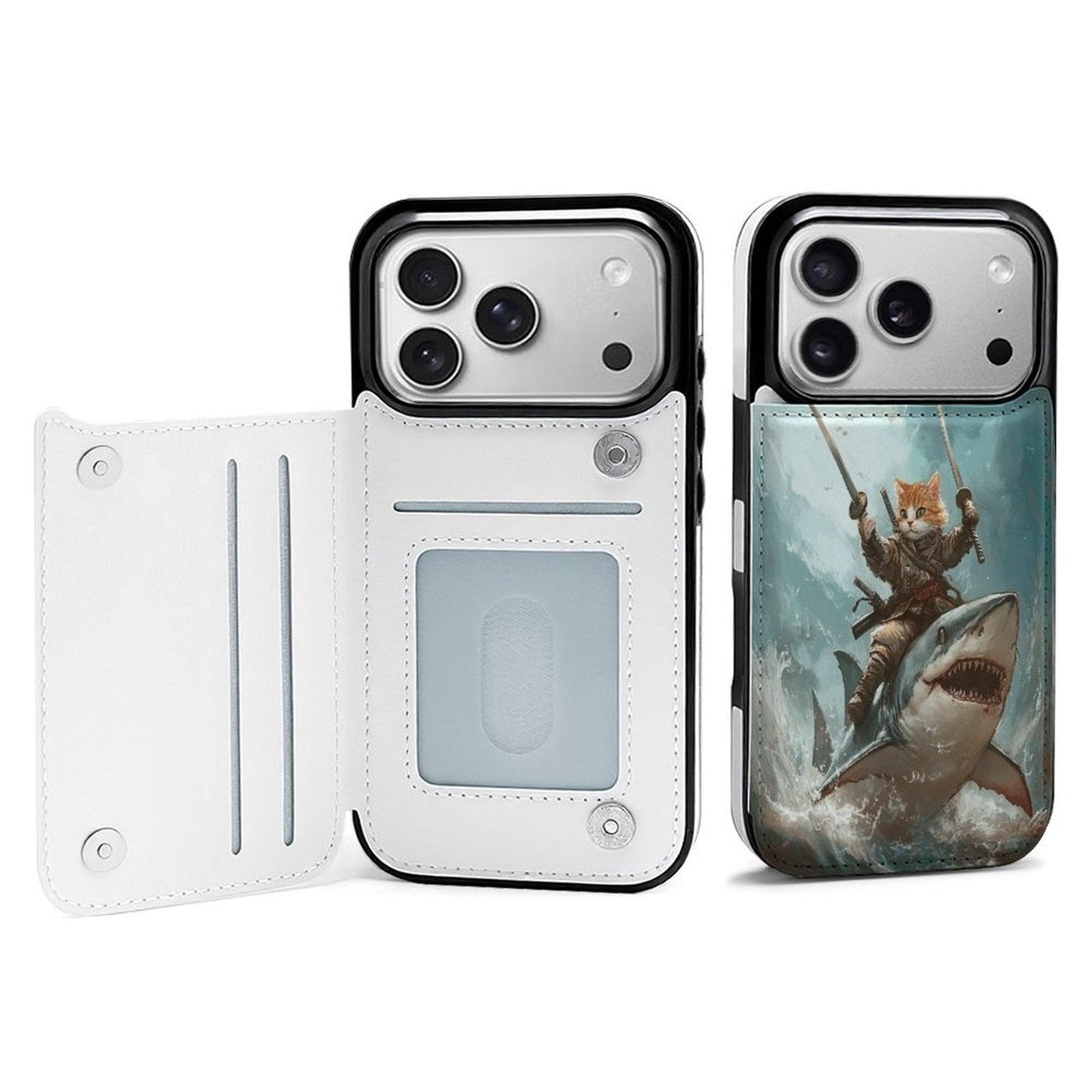 Cat Samurai Riding Shark Leather Wallet Case for iPhone 12 mini Wallet ...