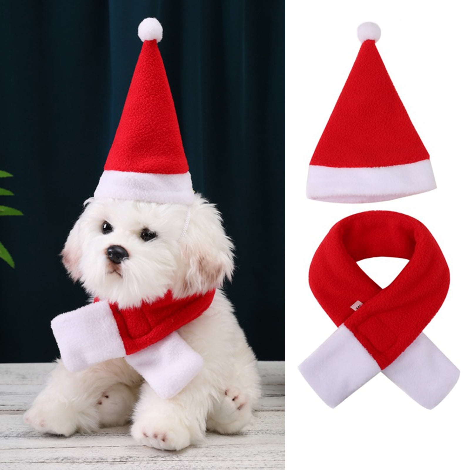 Cat Santa Hat with Scarf, Christmas Costume Set Puppy Dog Cat Santa Hat ...