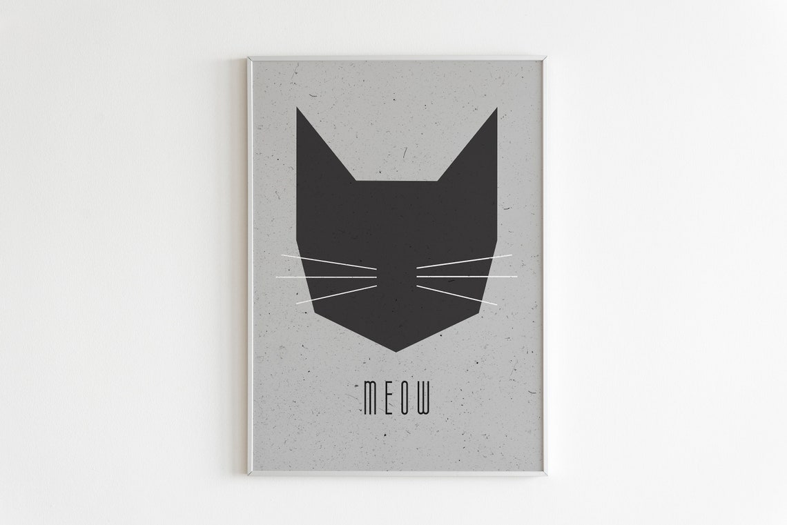 Cat Says Meow , Scandinavian Poster, Nursery Wall Art, Black Cat Wall ...