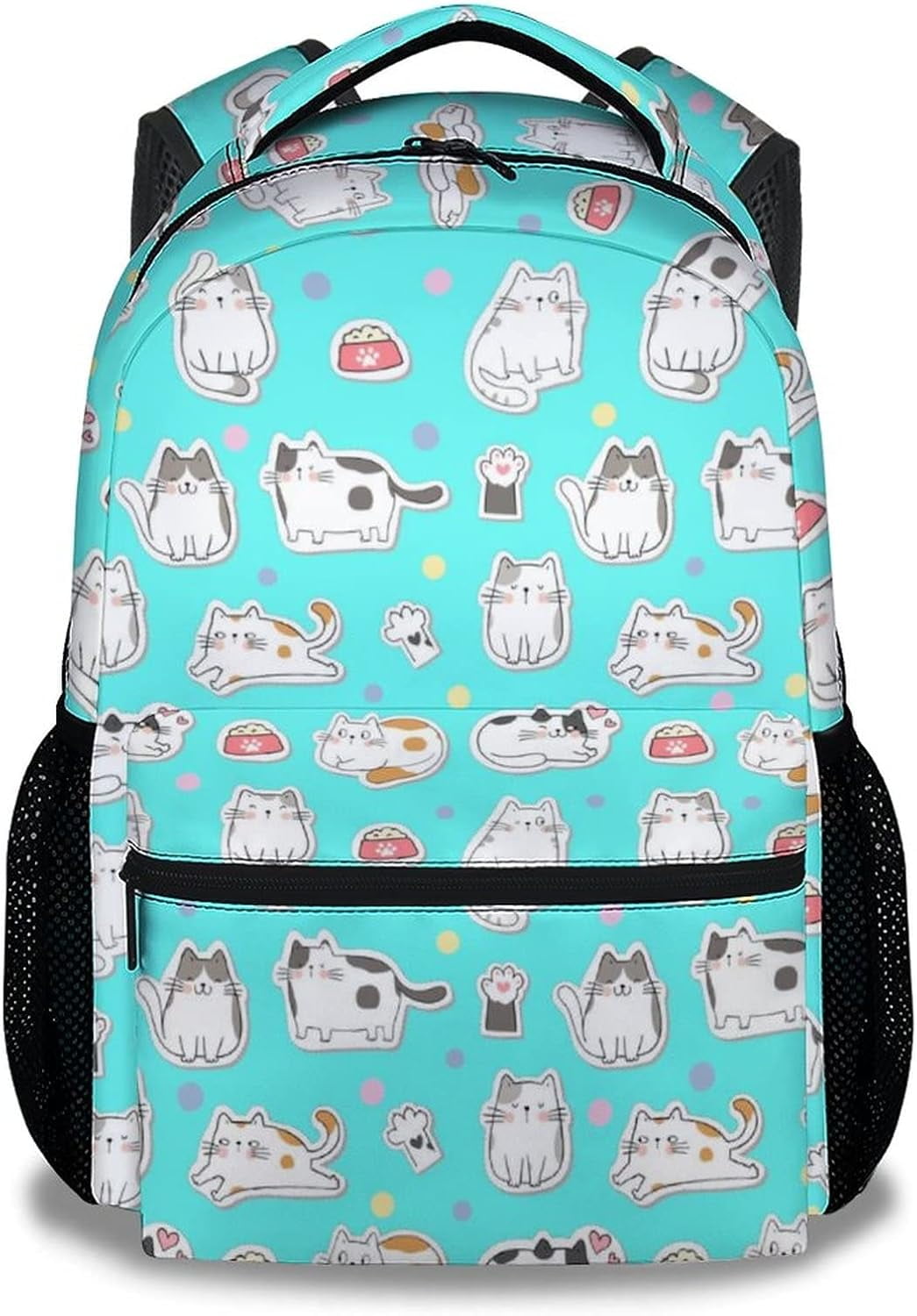 Cat School Backpack for Girls Boys, 16 Inch Light Blue Backpacks for ...