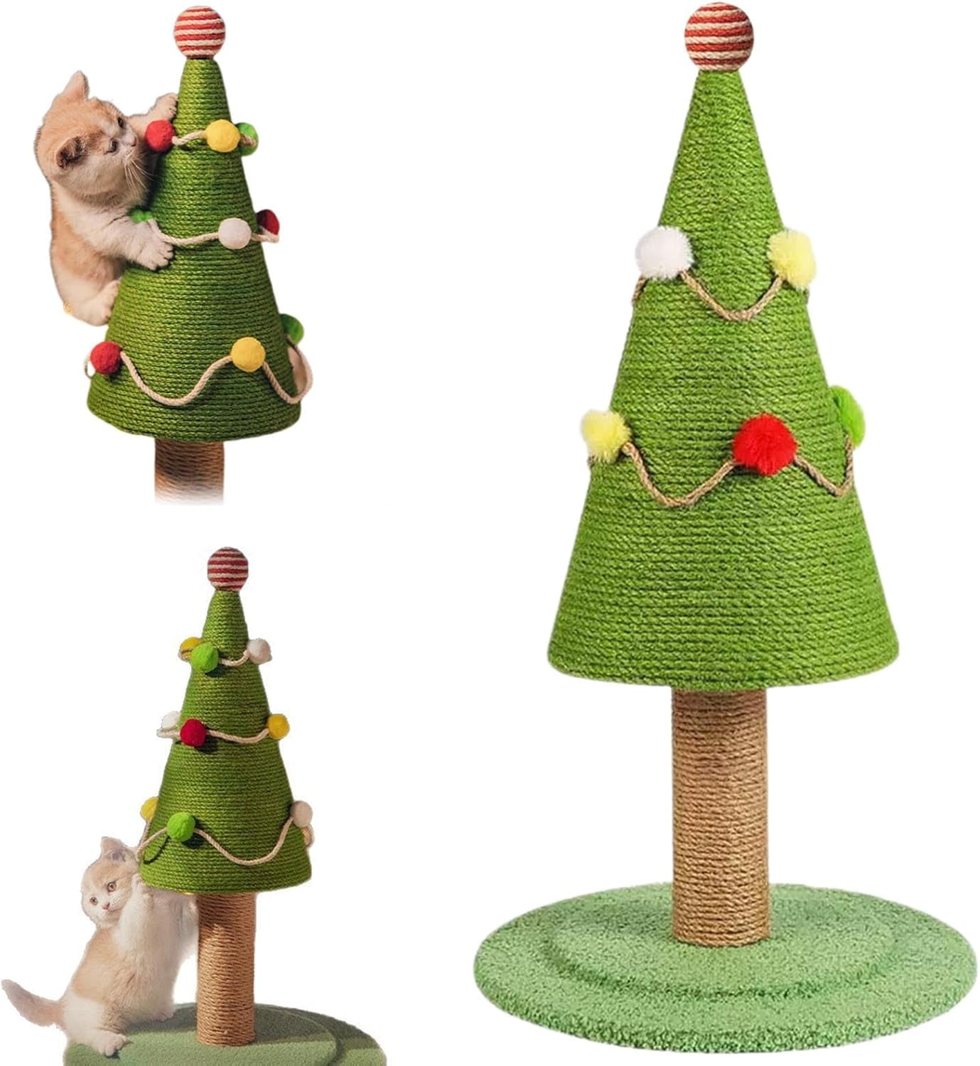 Cat Scratch Christmas Tree, Natural Sisal Rope Cat Tower with Hanging ...