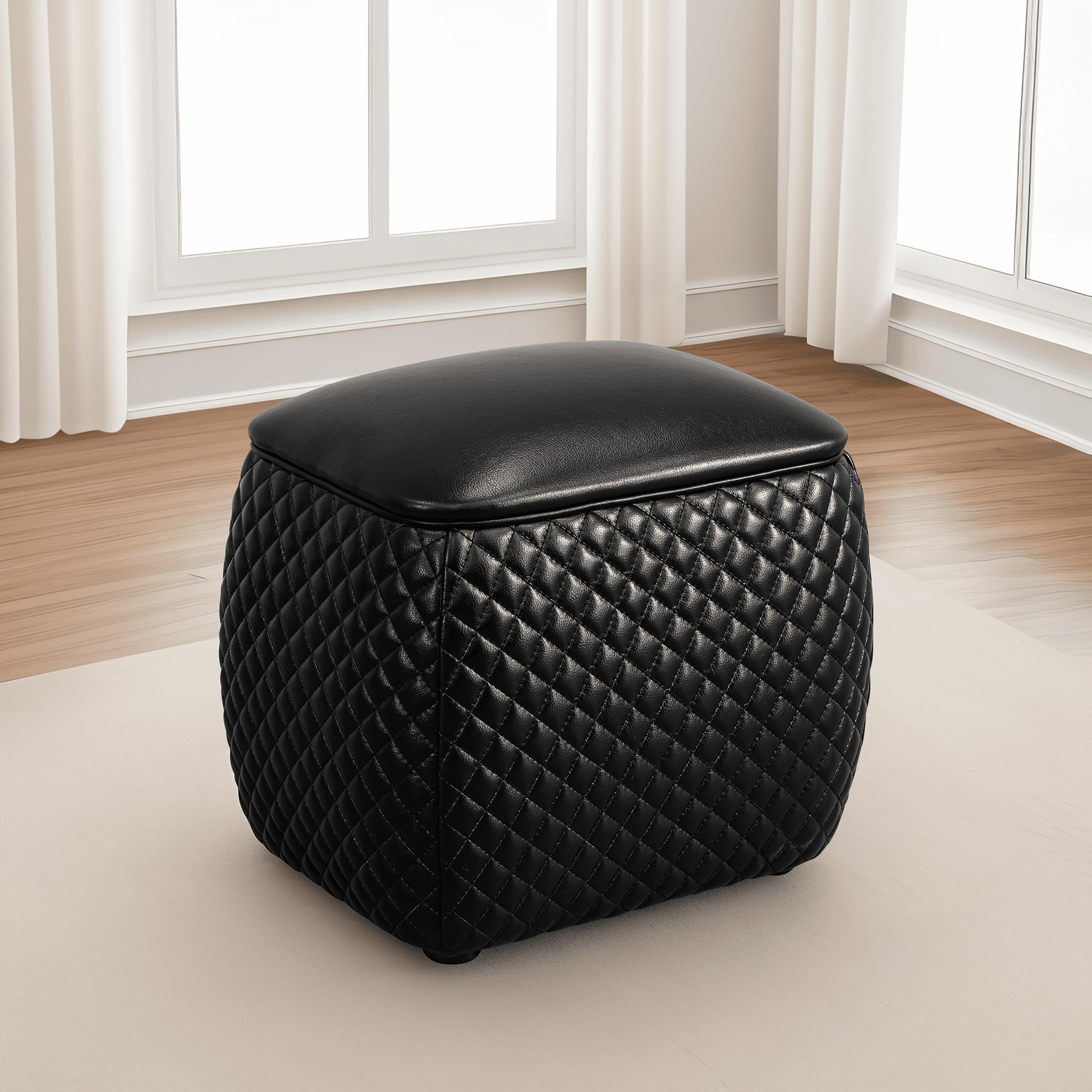 Cat-Scratch Faux Leather Square Ottoman, Padded Sponge Wooden Base ...