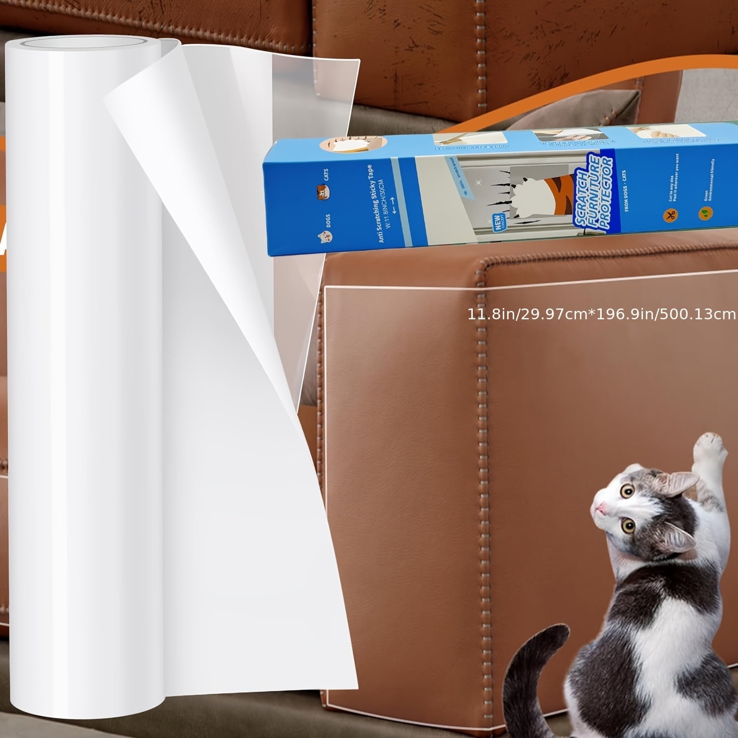 Cat Scratch Furniture Protector,197"x12"Single-Sided Sticky Couch cat ...