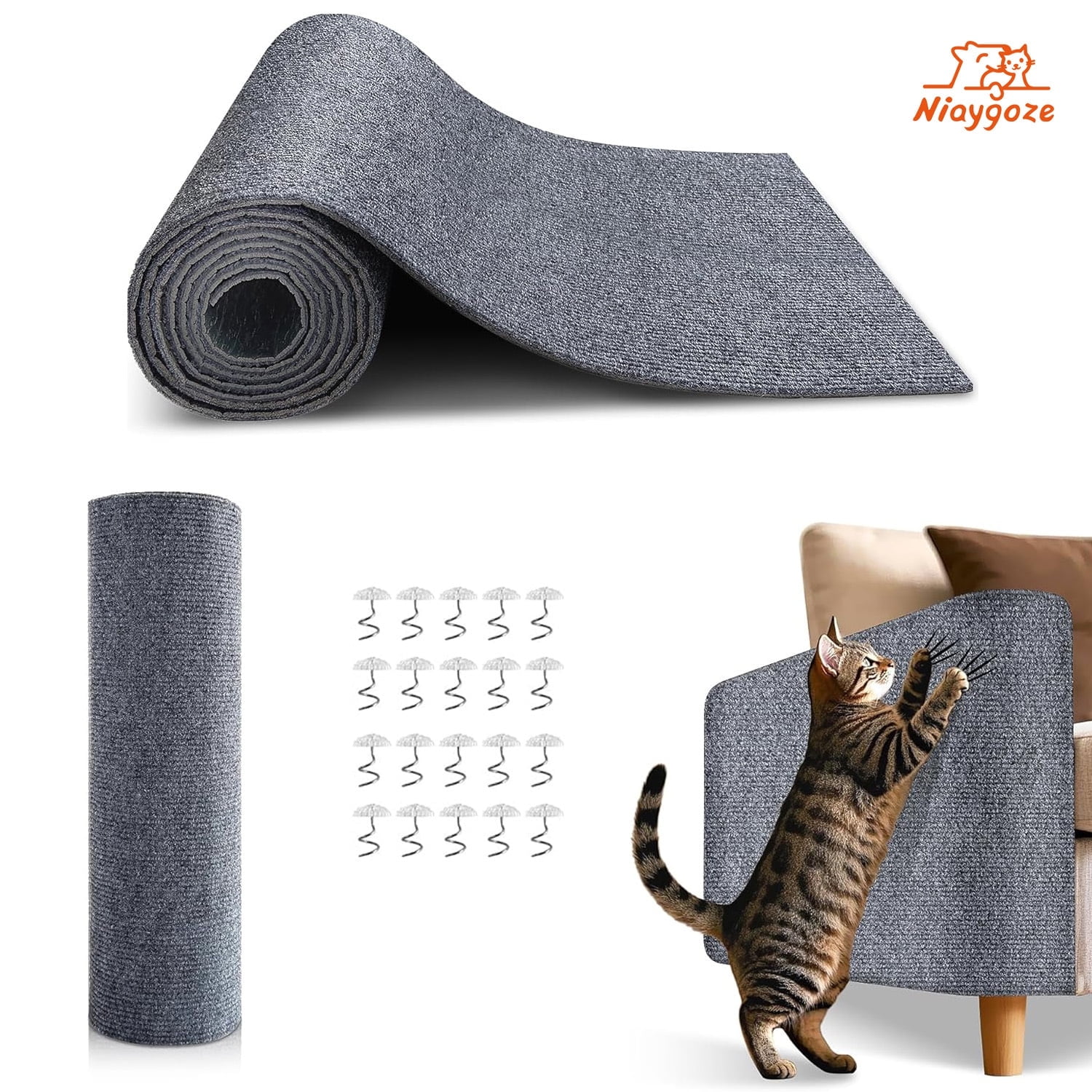 Cat Scratch Furniture Protector with Nails,40x15.8In Trimmable Adhesive ...