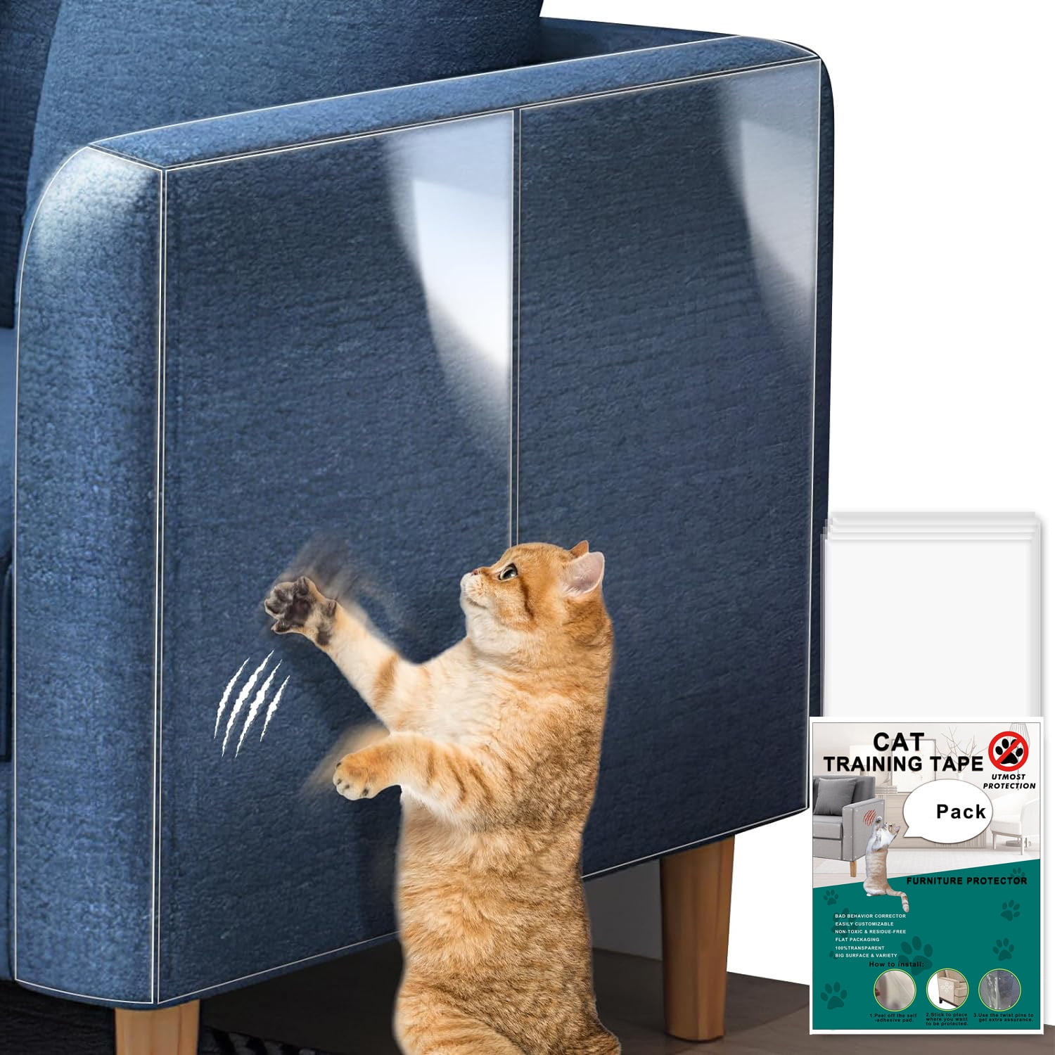 Cat Scratch Furniture Protector-Self-Adhesive Single Side Couch ...