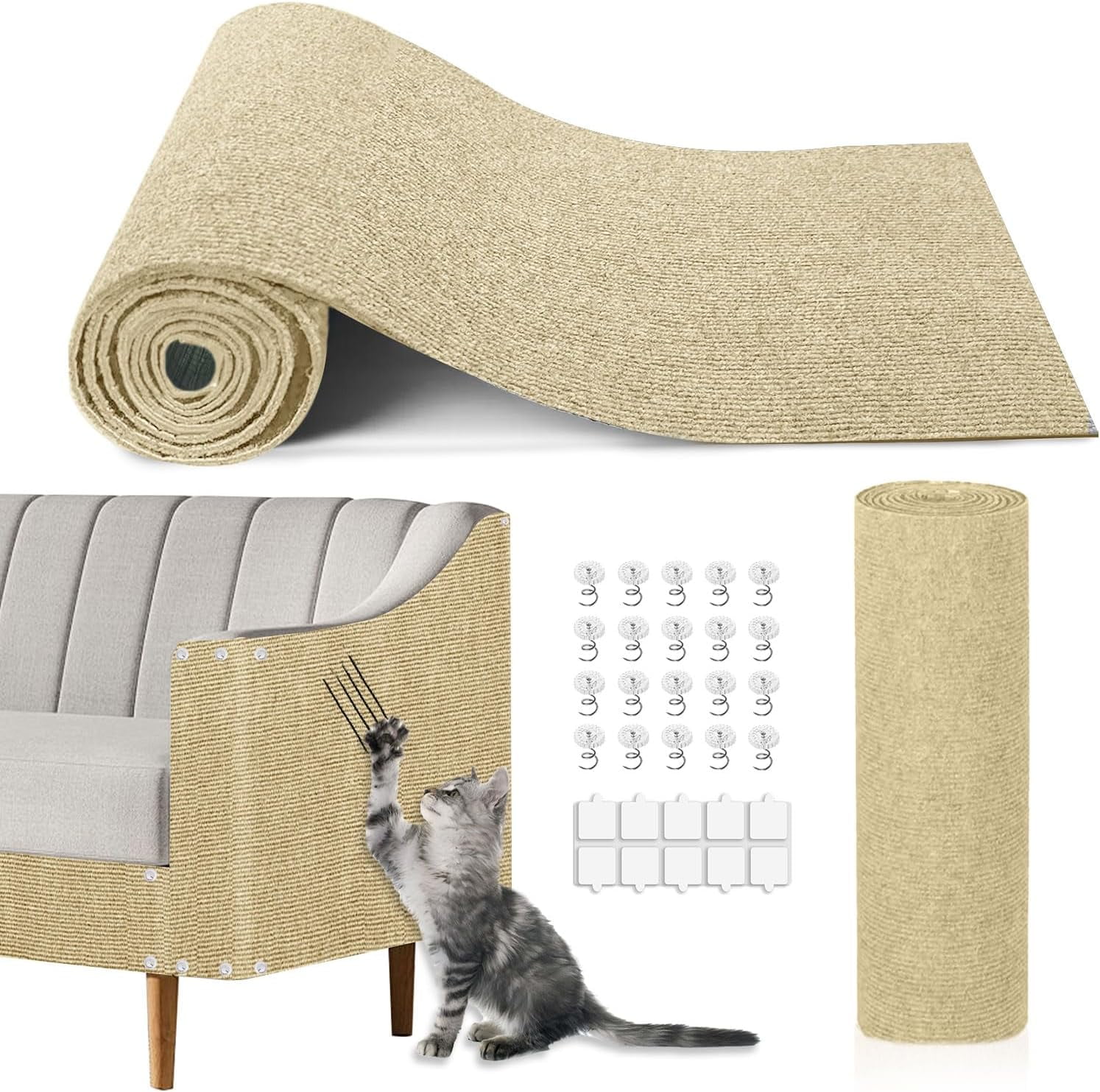 Cat Scratch Mat,118.5"x15.9" Trimmable Self-Adhesive Cats Scratch ...
