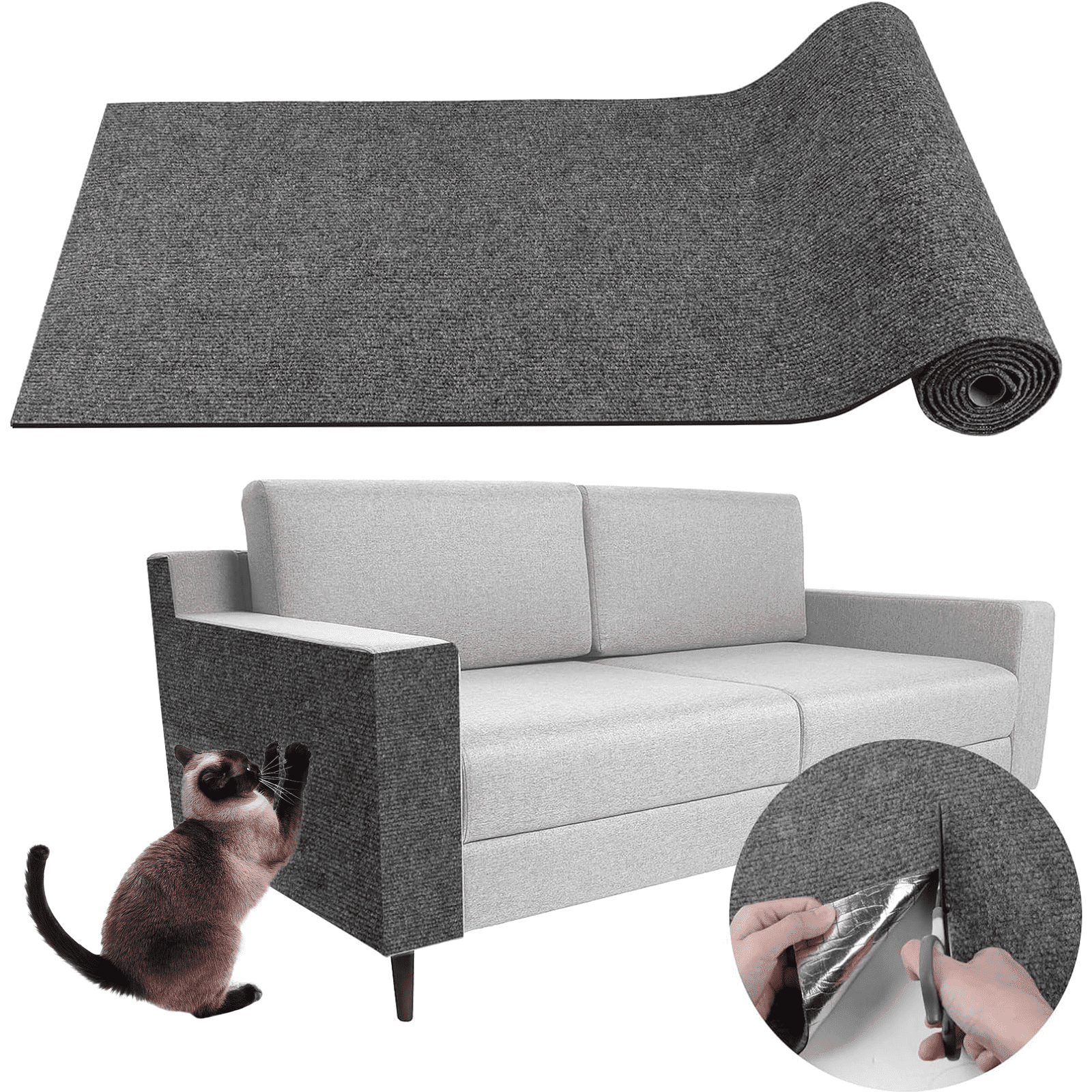 Cat Scratch Mat 78.7"x15.8", Self-Adhesive Carpet Pad Trimmable ...