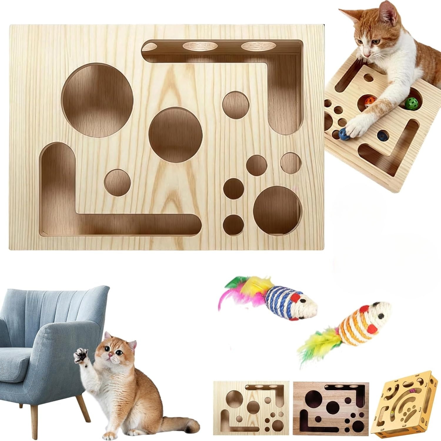 Cat Scratch Puzzle Box, Wooden Nail File Enrichment Toy for Indoor Cats ...