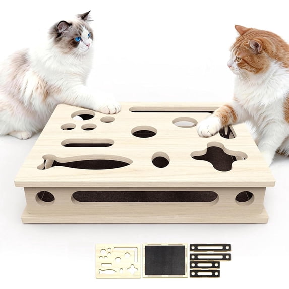 Cat Scratch Puzzle Enrichment Box, Large Solid Wood Construction Cat ...