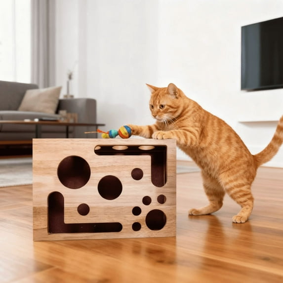 Cat Scratch Puzzle Enrichment Box, Wooden Cat Nail File Enrichment Box ...