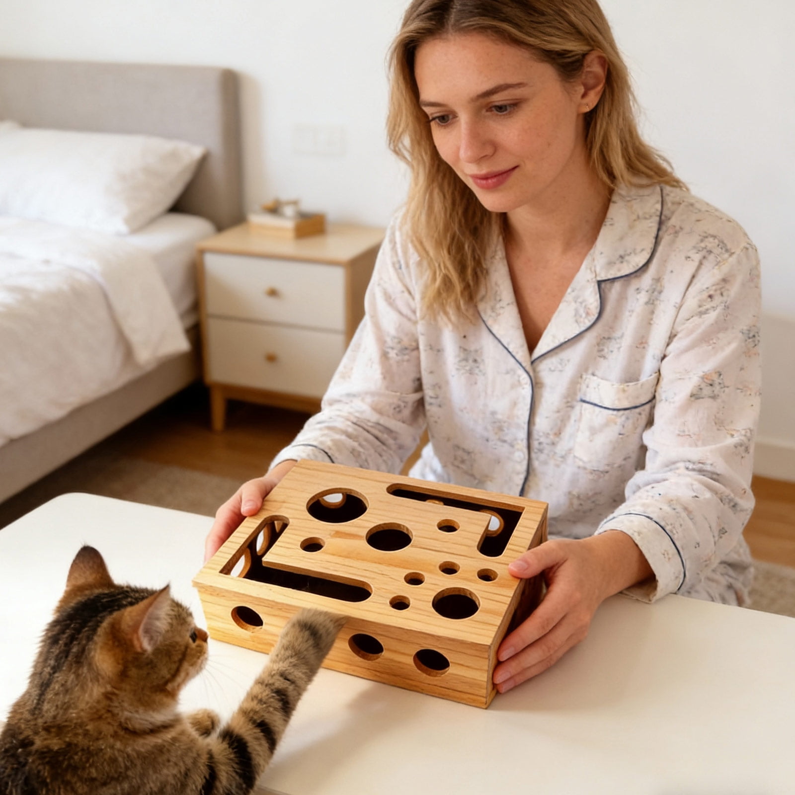 Cat Scratch Puzzle Enrichment Box Wooden Cat Nail File Toy Box Solid ...