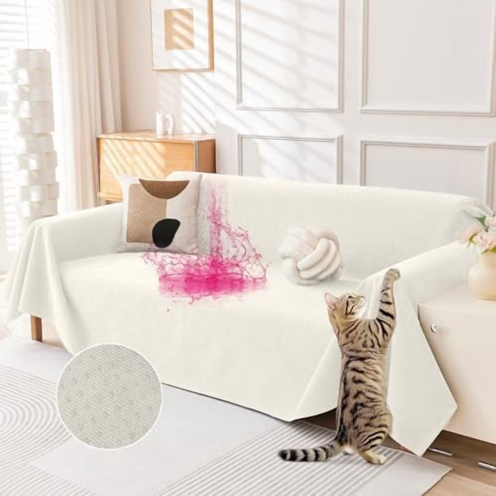 Cat-Scratch Resistant Couch Cover, Waterproof Sofa Cover for 3 Cushion ...