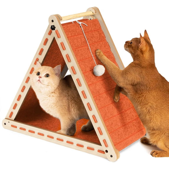 Cat Scratcher with Ball Toy Foldable Cat Scratch Pad Felt Triangle ...