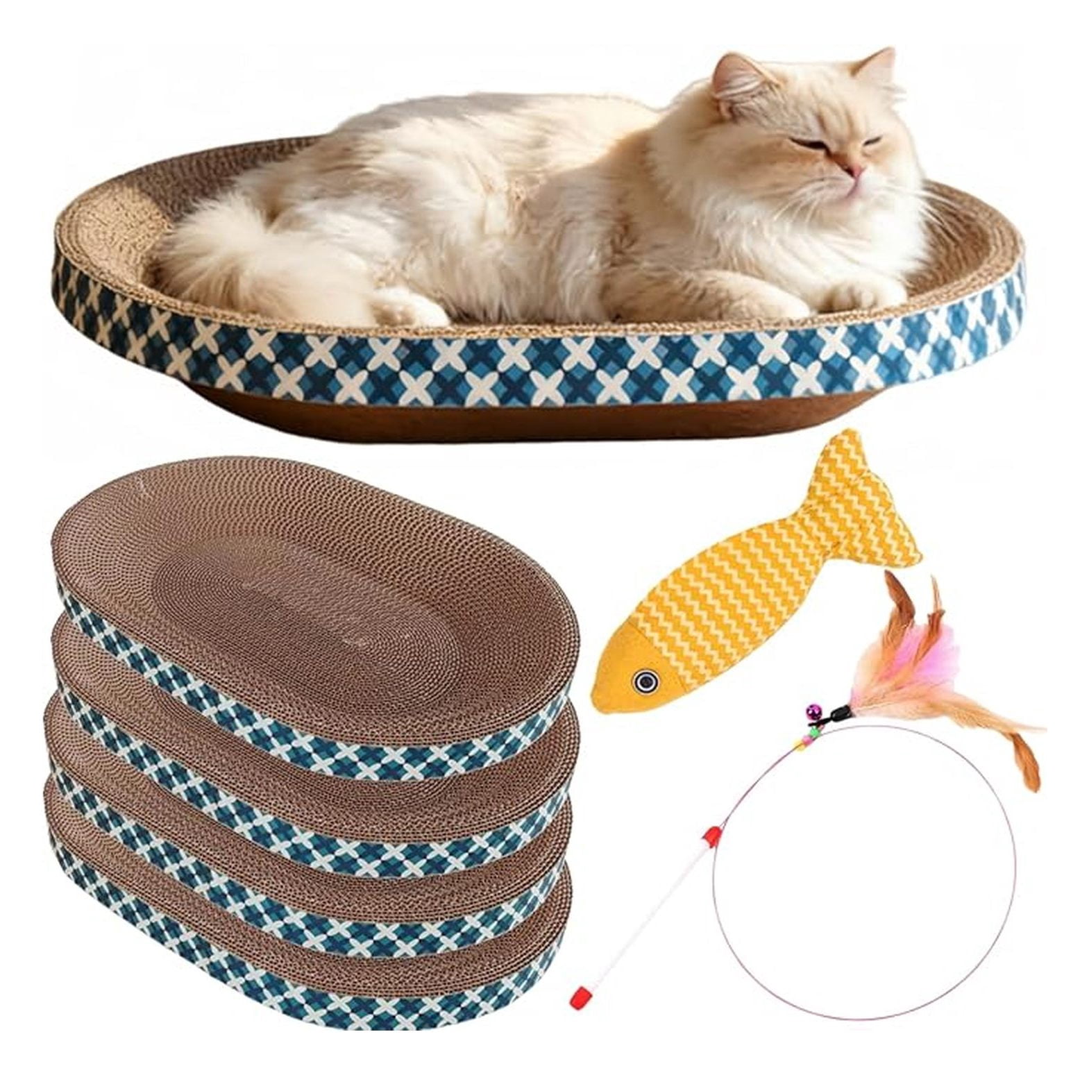 Cat Scratcher Bed 4-Pack, Oval Cardboard Scratchers, Large Cat ...