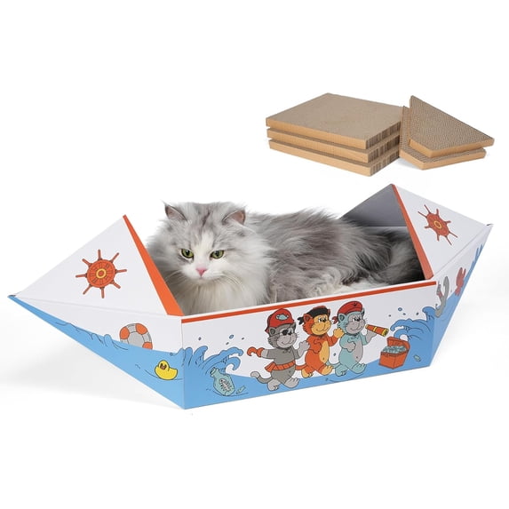 Cat Scratcher Boat with 5 Pack Cardboard Scratch Pad, 30" Extra Long ...