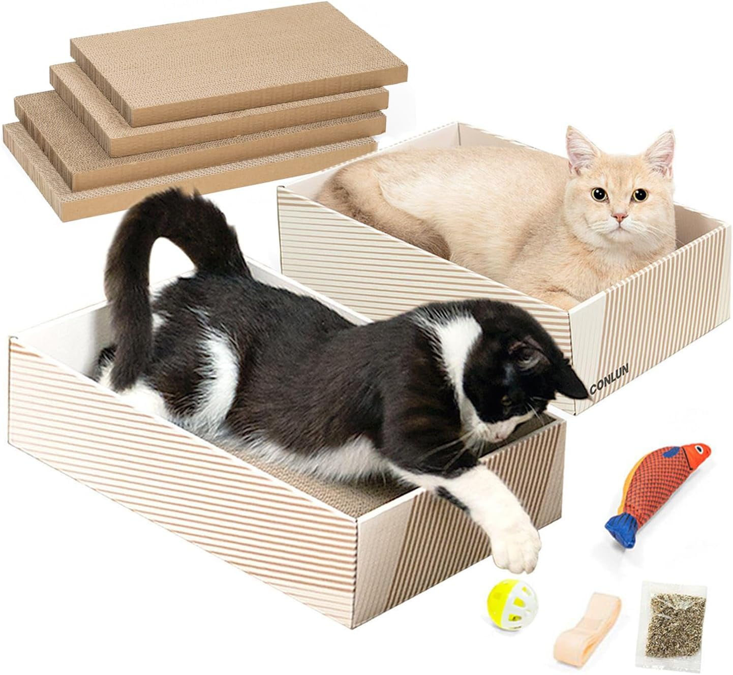 Cat Scratcher Box with 4 Scratching Pads&2 Separate Cardboard Boxes,2 ...