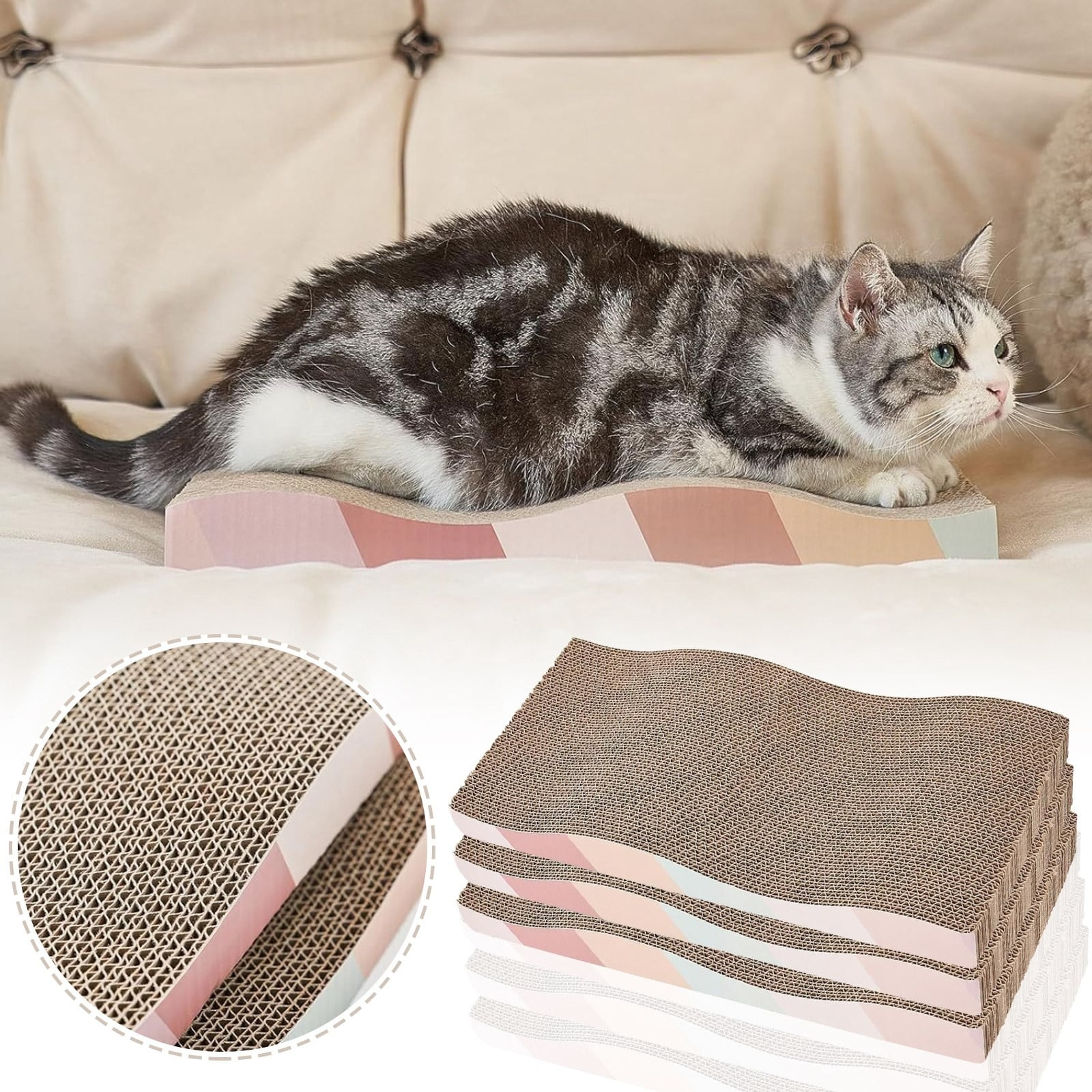 Cat Scratcher Cardboard Lounge, 3-Pack Durable Corrugated Cat ...