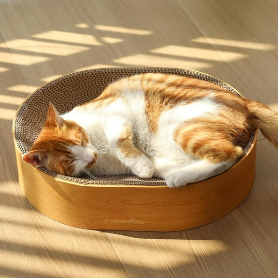 Cat Scratcher Cardboard Lounge Bed, 2-in-1 Cat Scratch Pad, Oval Cats ...