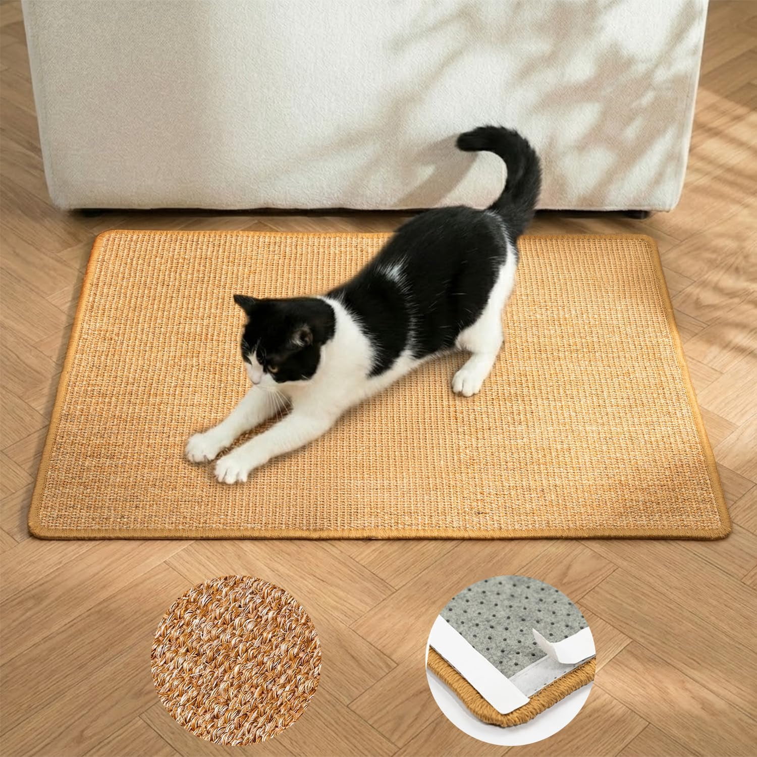 Cat Scratcher Mat, Large Cat Scratching Mat Sisal with Adhesive Hook ...