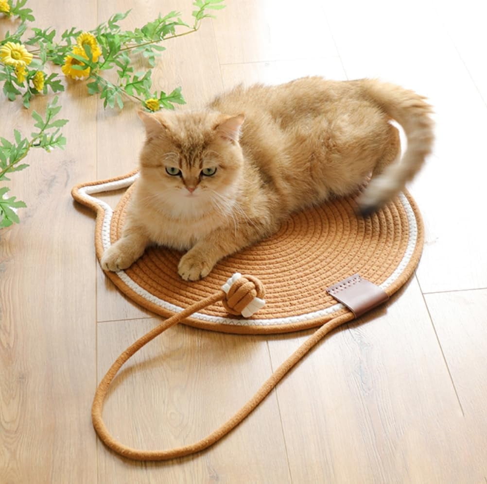 Cat Scratcher Mat, Natural Cotton Rope Cat Scratch Pad, 15.7'' Round ...