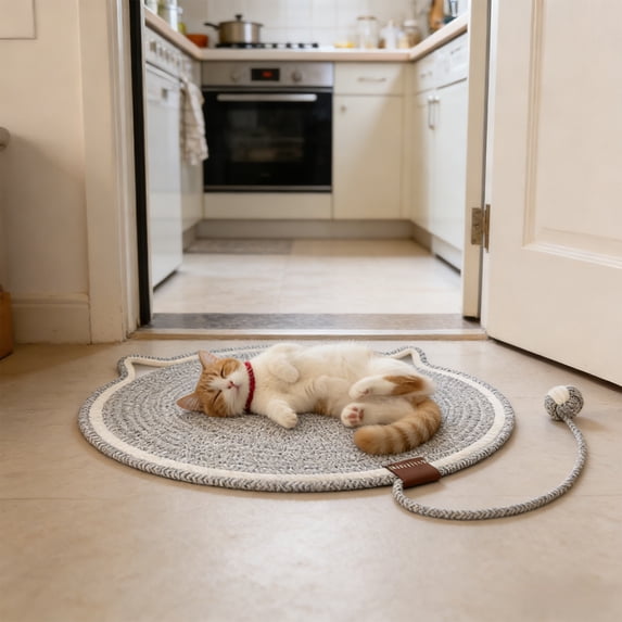 Cat Scratcher Mat, Natural Cotton Rope Cat Scratch Pad, 16.5'' Round ...