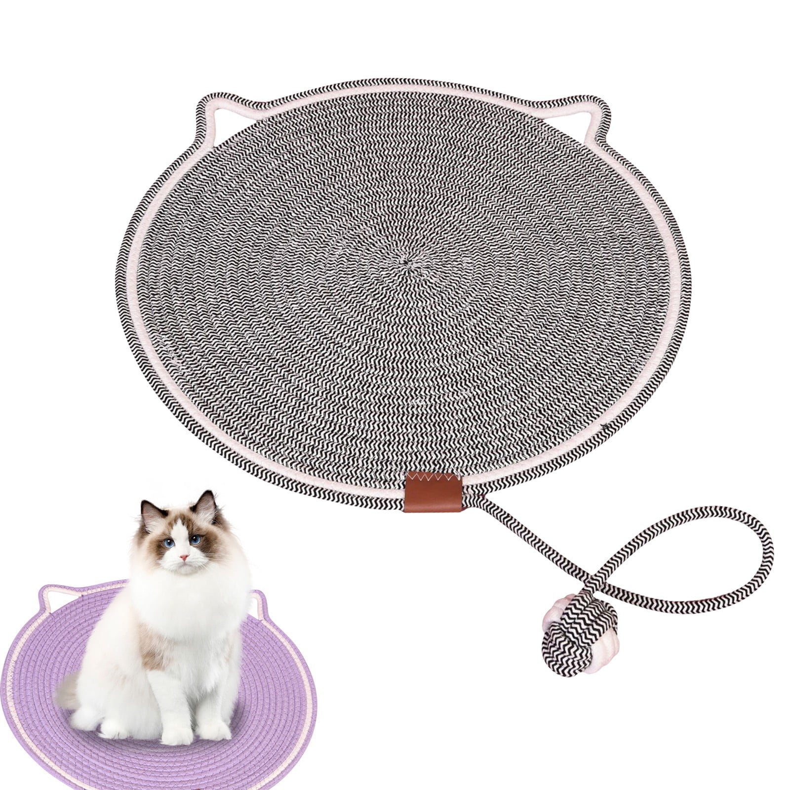 Cat Scratcher Mat With Fish Toy - 17 Inch Round Woven Cat Rest Pad ...