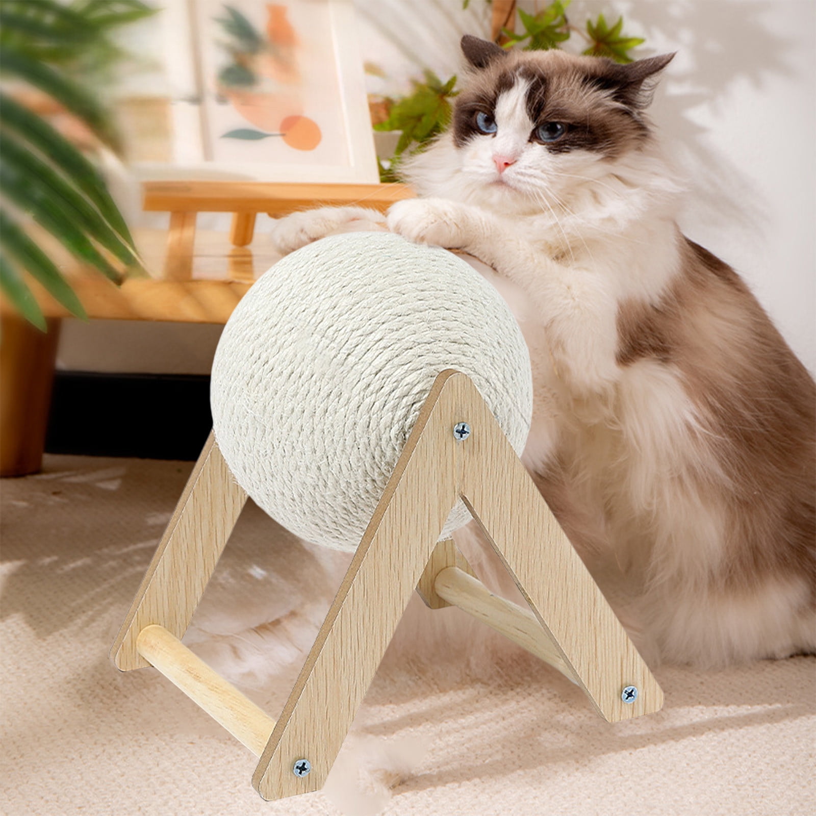 Cat Scratching Ball Sisal Roller | Rotating Wood Climbing Frame ...