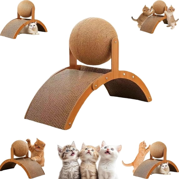 Cat Scratching Ball on Stand, Solid Wood Interactive Cat Scratcher with ...