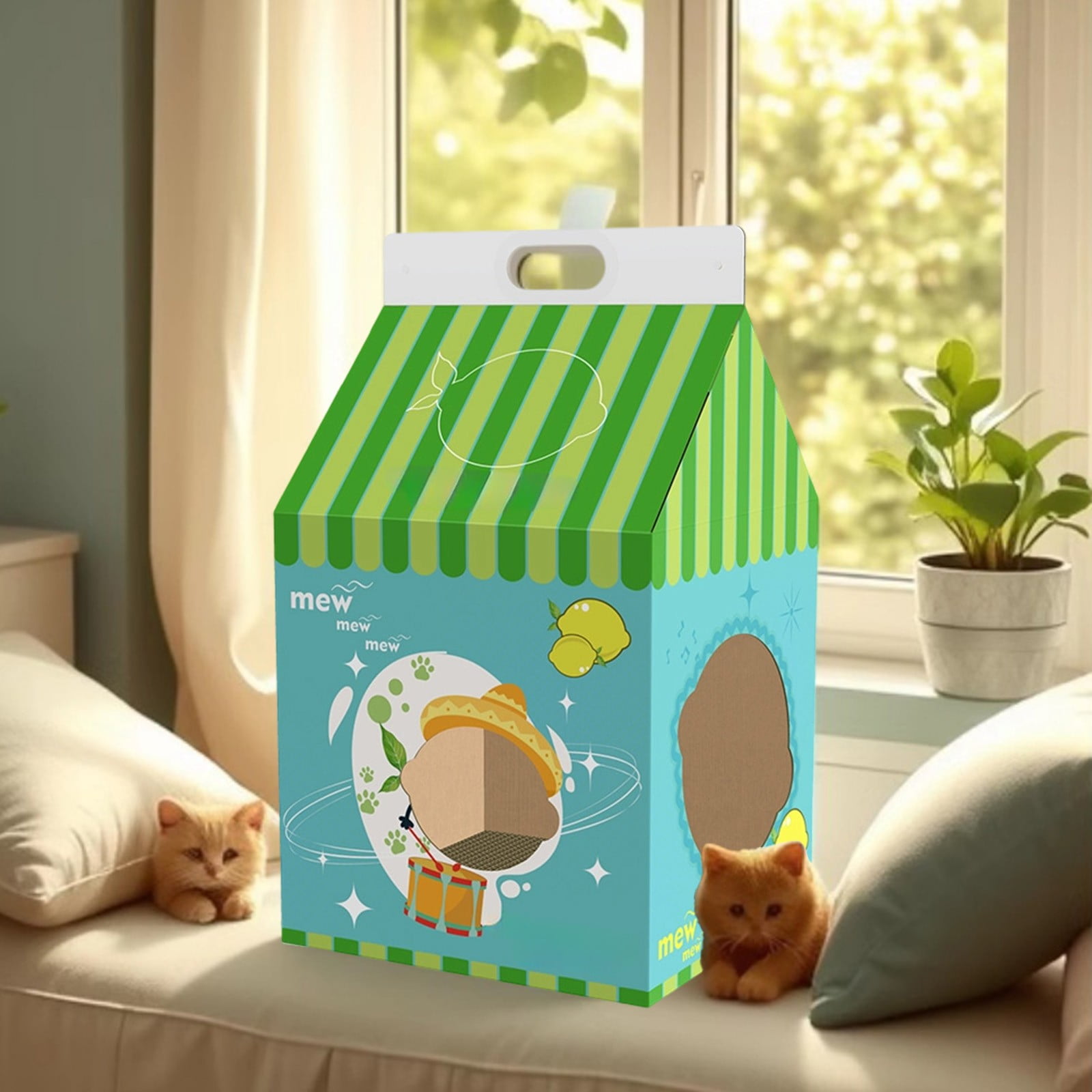 Cat Scratching Board House Bed with Interactive Window, Corrugated ...