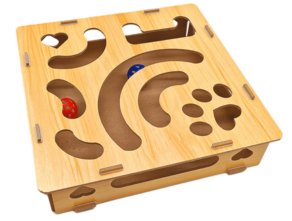 Cat Scratching Box, Puzzle Interactive Toy, Fun Pet Game & 2Pcs Bell ...