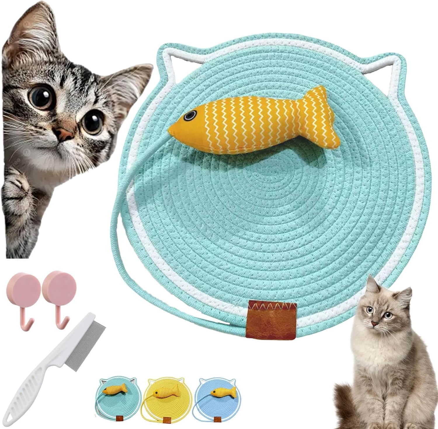 Cat Scratching Mat, Natural Cotton Rope Round Scratch Pad, Non-Slip ...