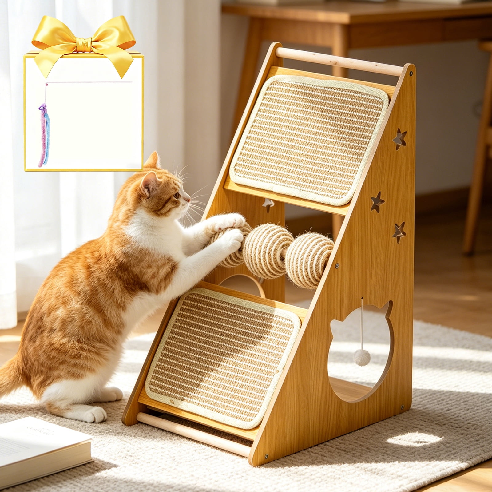 Cat Scratching Pad, Cat House with Scratching Board and 3 Balls – 4-in ...