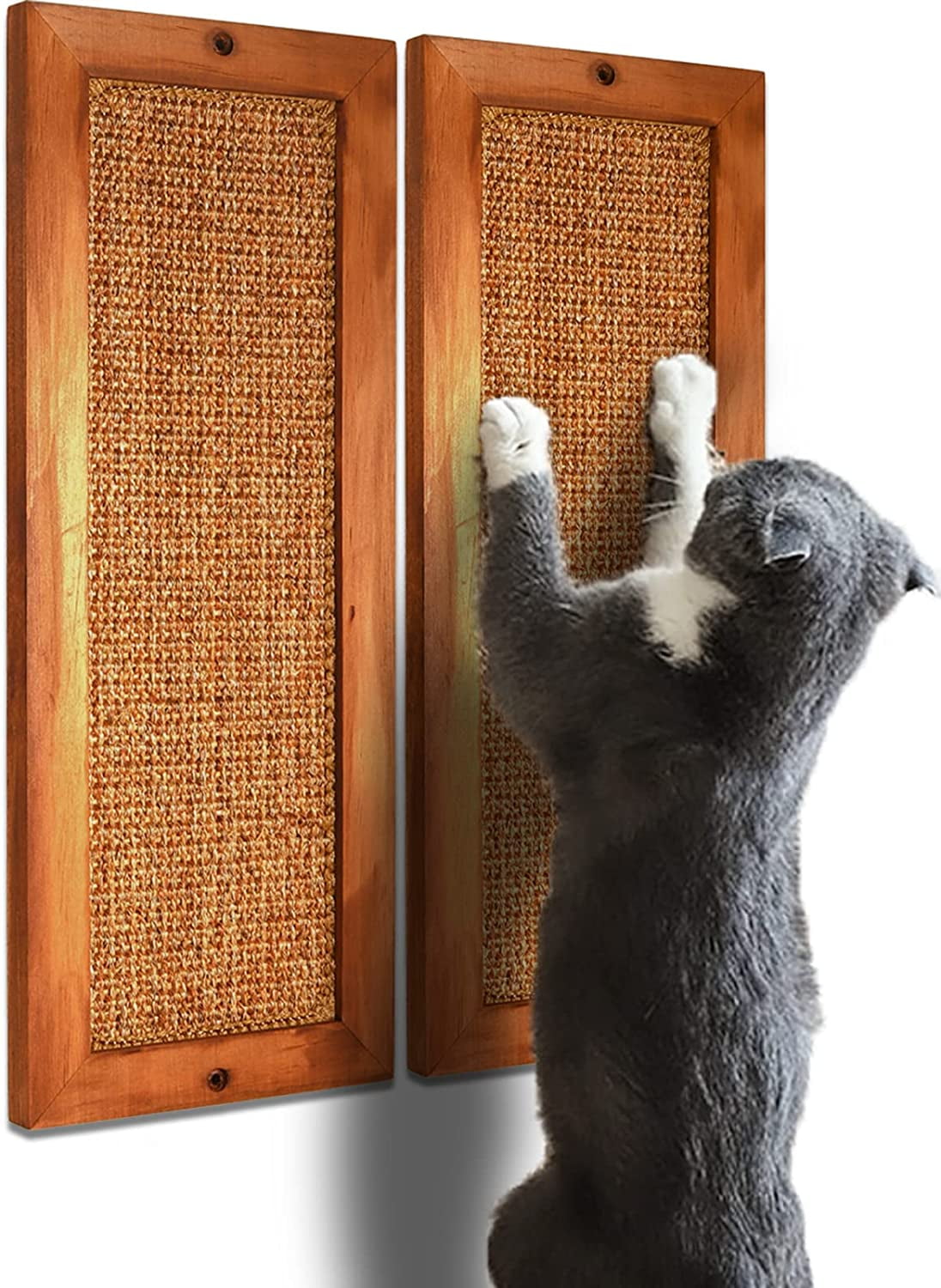 Cat Scratching Post - 2 PCS, Wooden Sisal Cat Wall Scratcher, Floor or ...