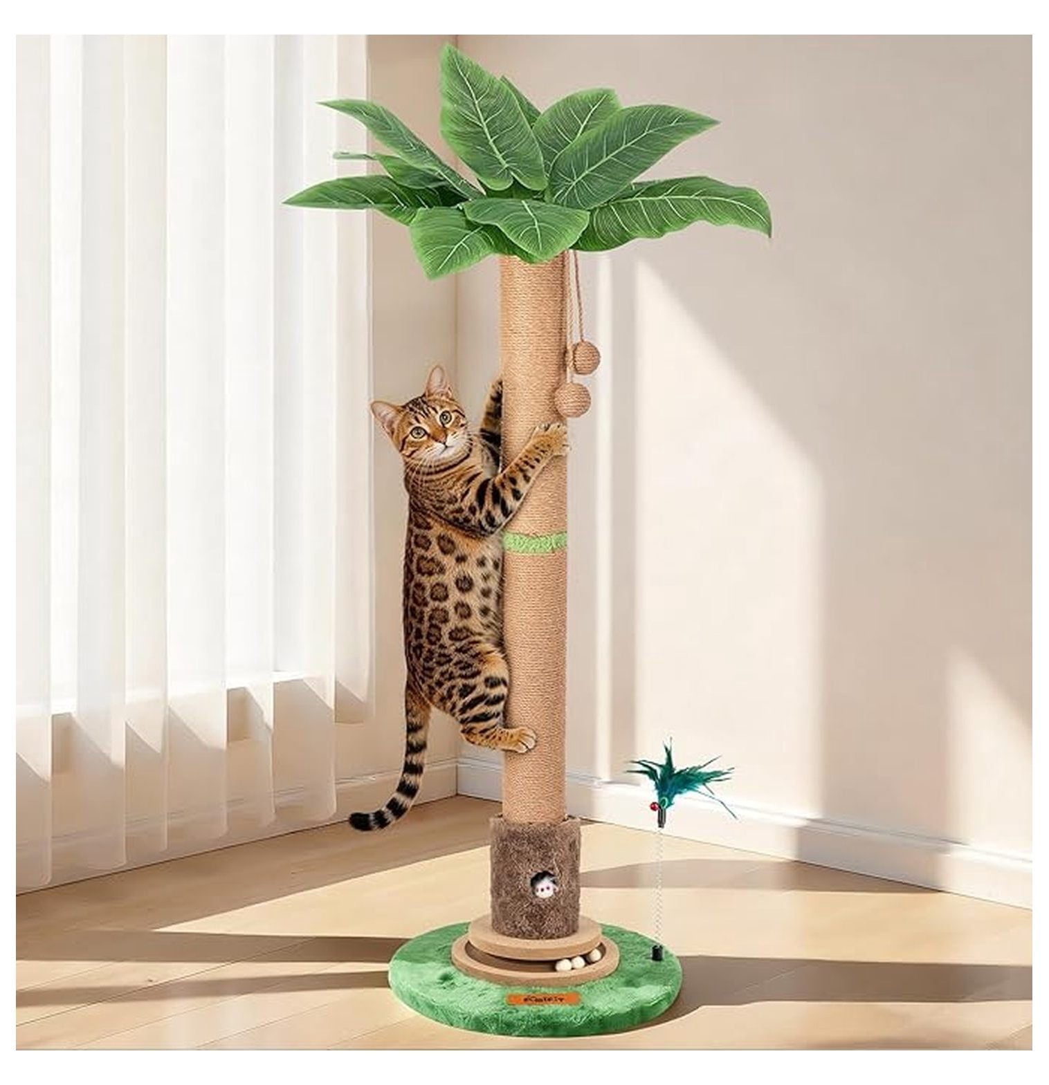 Cat Scratching Post 39", Sisal Cat Scratcher with Toys - Large Indoor ...